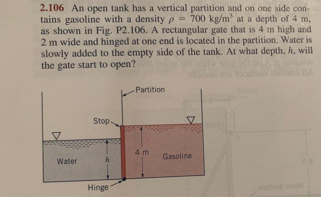 Solved 2.106 An open tank has a vertical partition and on | Chegg.com