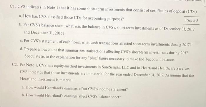 Solved C1. CVS indicates in Note 1 that it has some | Chegg.com