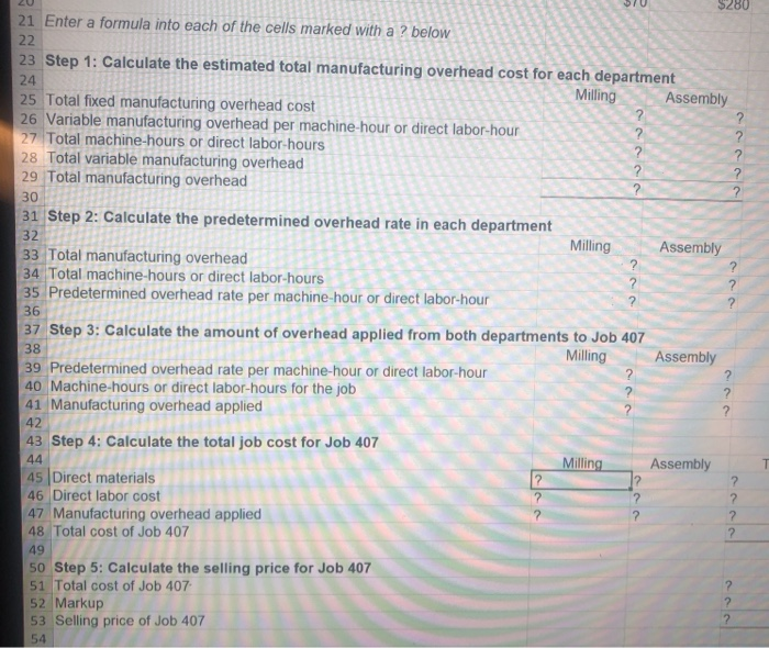 Solved Enter a formula into each of the cells marked with | Chegg.com