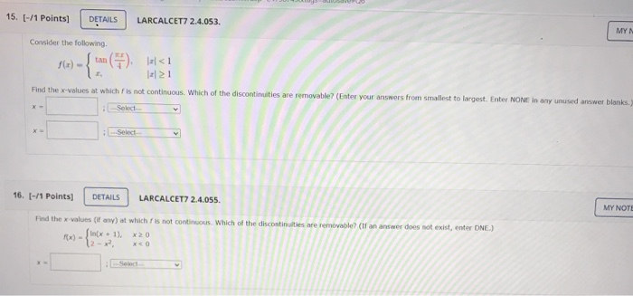 Solved 15. [-/1 Points) DETAILS LARCALCET7 2.4.053. MYN | Chegg.com Solved 15. [-/1 Points) DETAILS LARCALCET7 2.4.053. MYN | Chegg.com