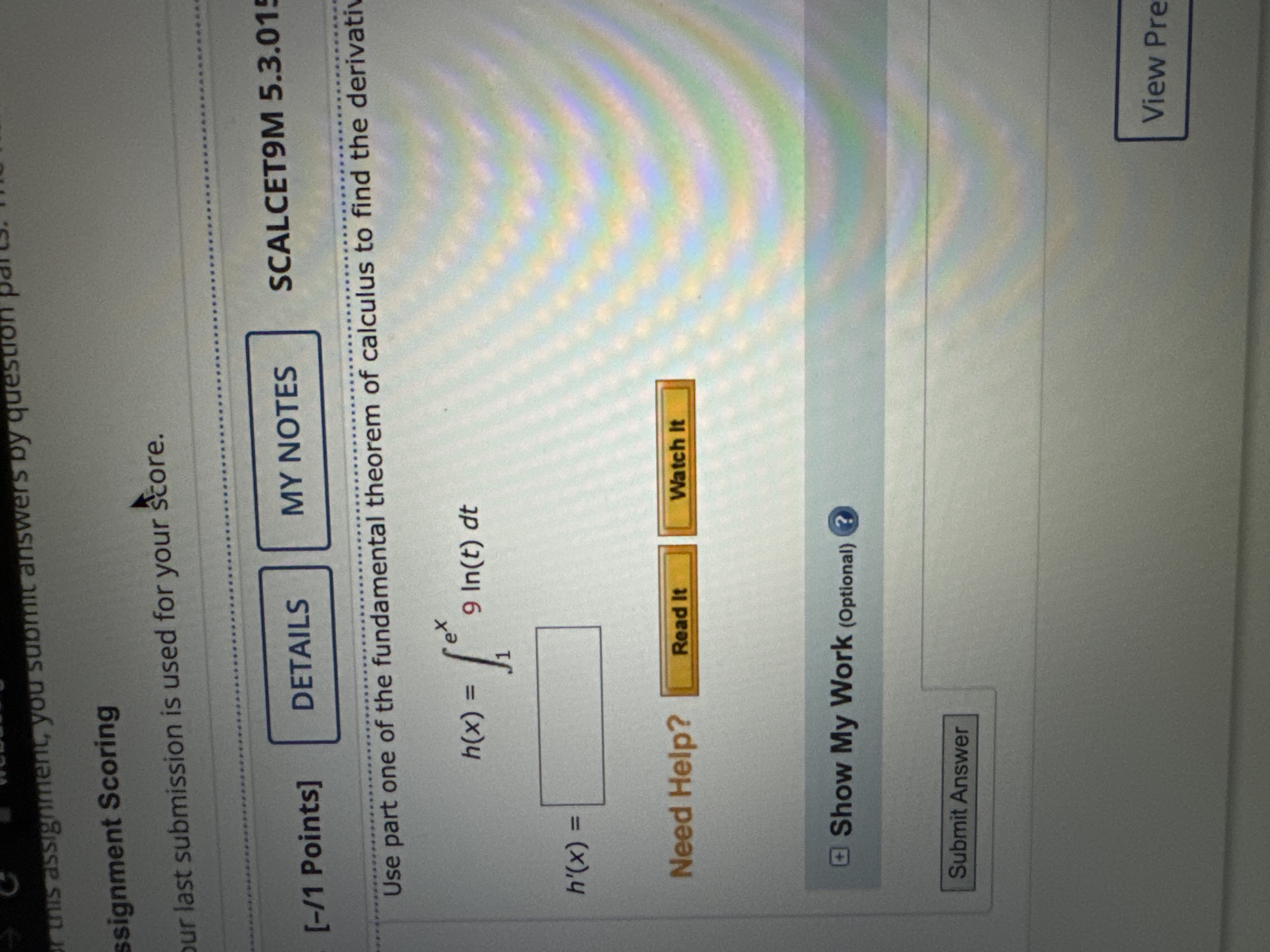 [-/1 ﻿Points]Use part one of the fundamental theorem | Chegg.com