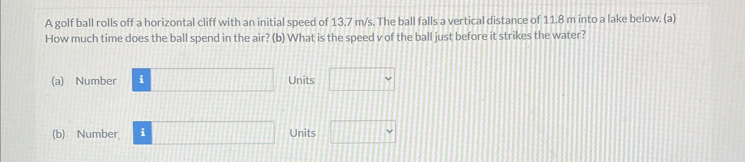 Solved A golf ball rolls off a horizontal cliff with an | Chegg.com
