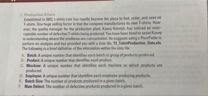Solved 1. Production Errors Established in 2002, | Chegg.com