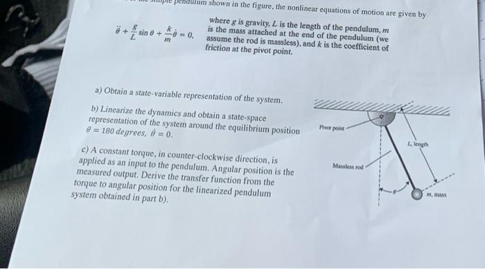 Solved pendulum shown in the figure, the nonlinear equations | Chegg.com