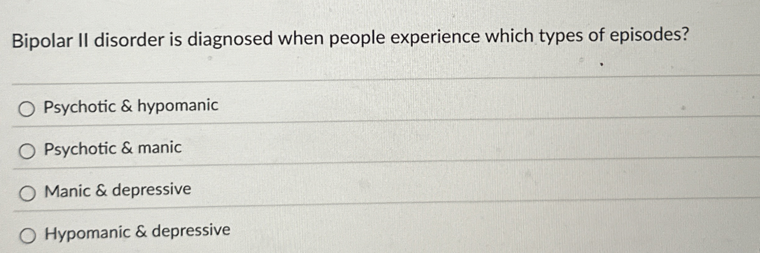 Solved Bipolar II disorder is diagnosed when people | Chegg.com