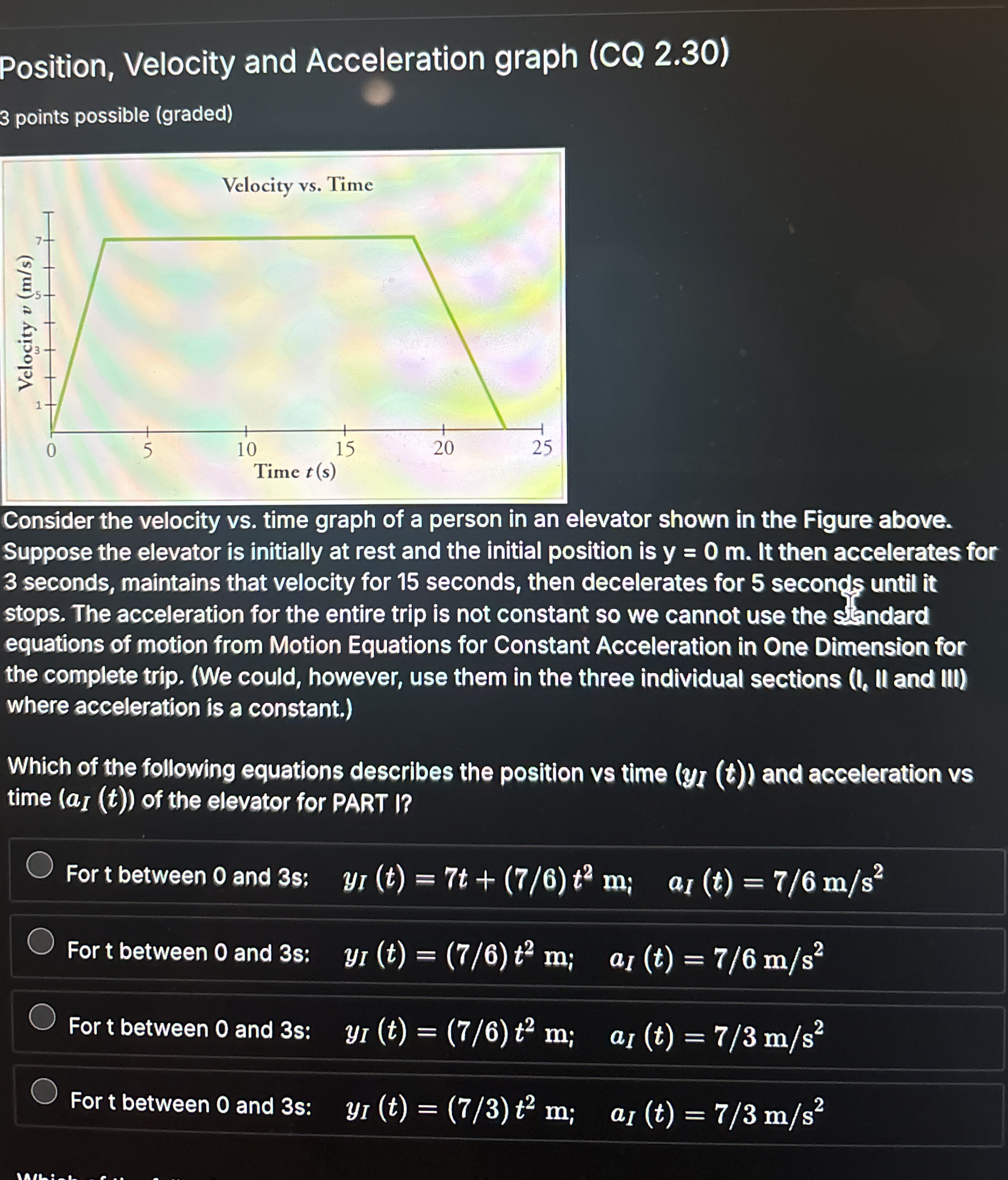 Solved Position, Velocity and Acceleration graph (CQ 2.30)3 | Chegg.com