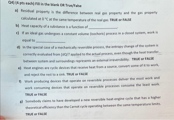 Solved a) Residual property is the difference between real | Chegg.com