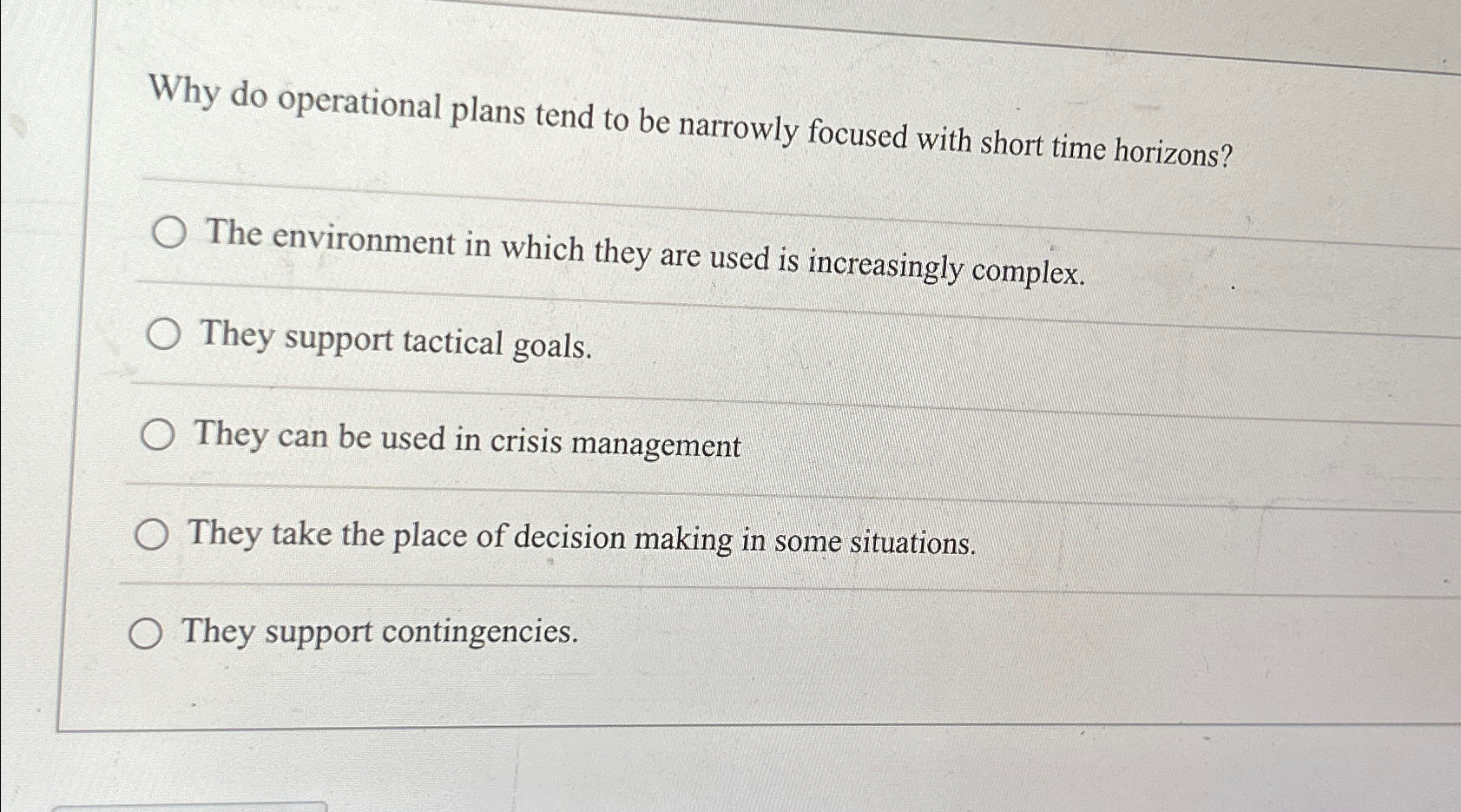 Solved Why do operational plans tend to be narrowly focused | Chegg.com