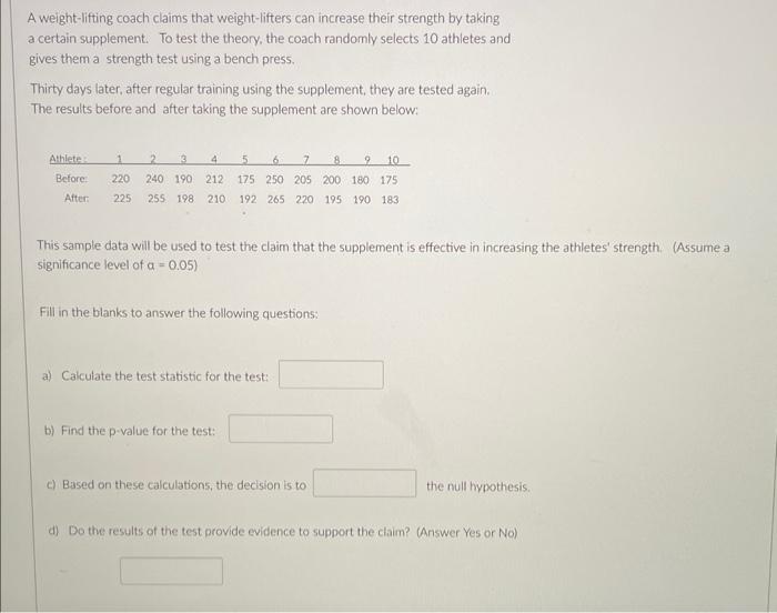 Solved A weight-lifting coach claims that weight-lifters can | Chegg.com
