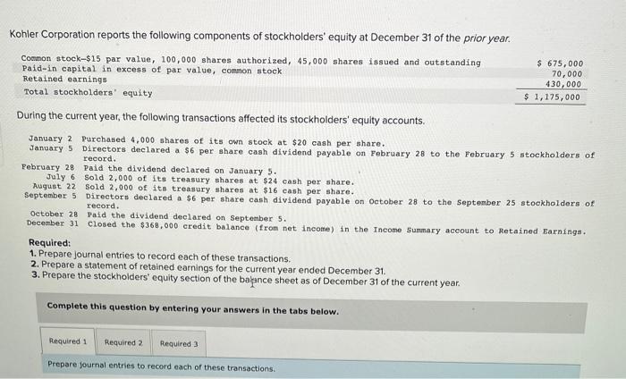 Solved Kohler Corporation reports the following components | Chegg.com