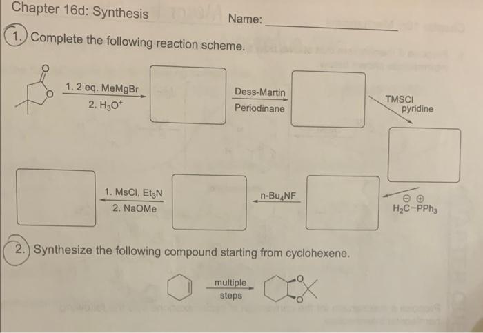 Solved 1. Complete the following reaction scheme. 2⋅H3O+ 1. | Chegg.com