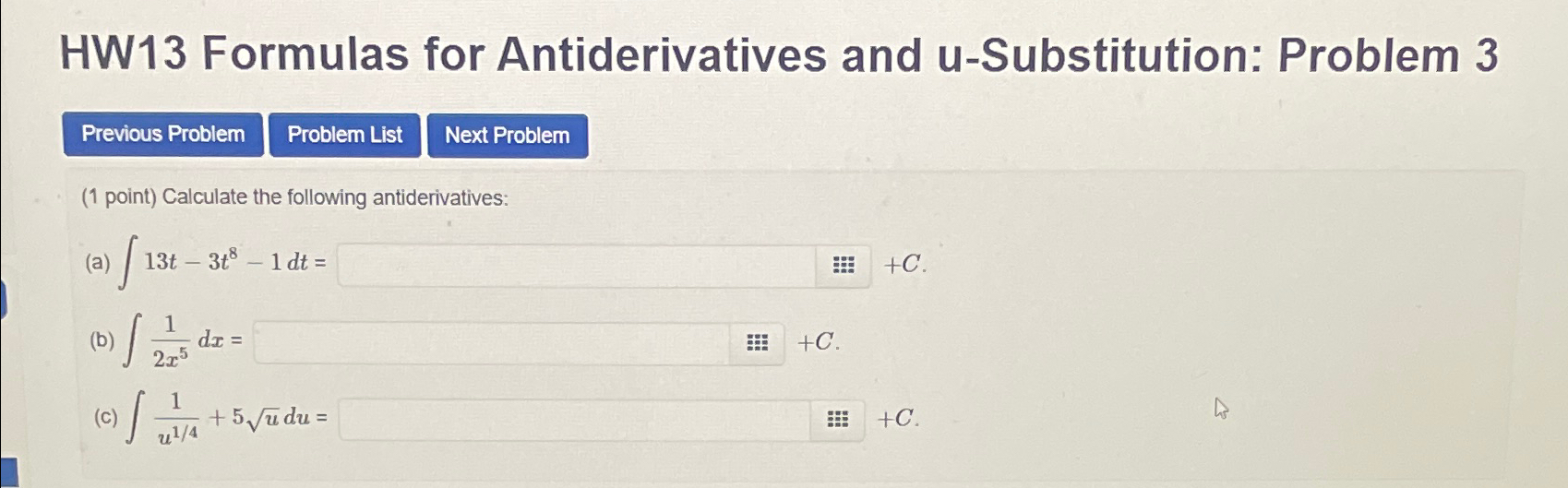 Solved HW13 ﻿Formulas for Antiderivatives and | Chegg.com