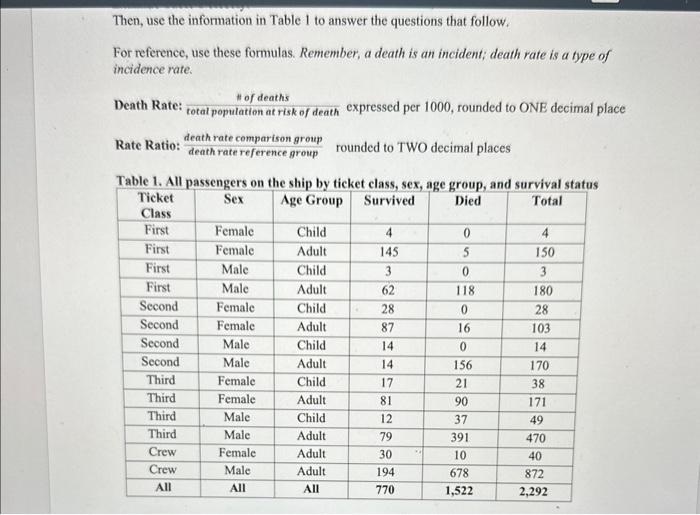 Solved Then, use the information in Table 1 to answer the | Chegg.com