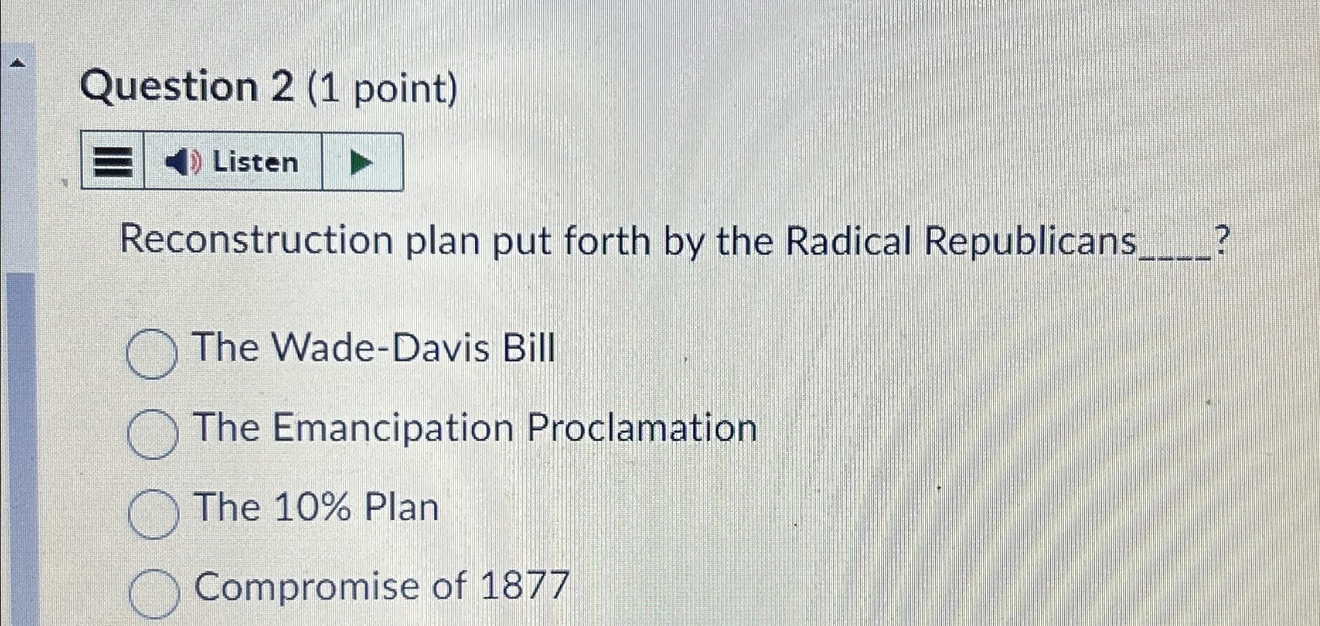 Solved Question 2 (1 ﻿point)Reconstruction plan put forth by | Chegg.com