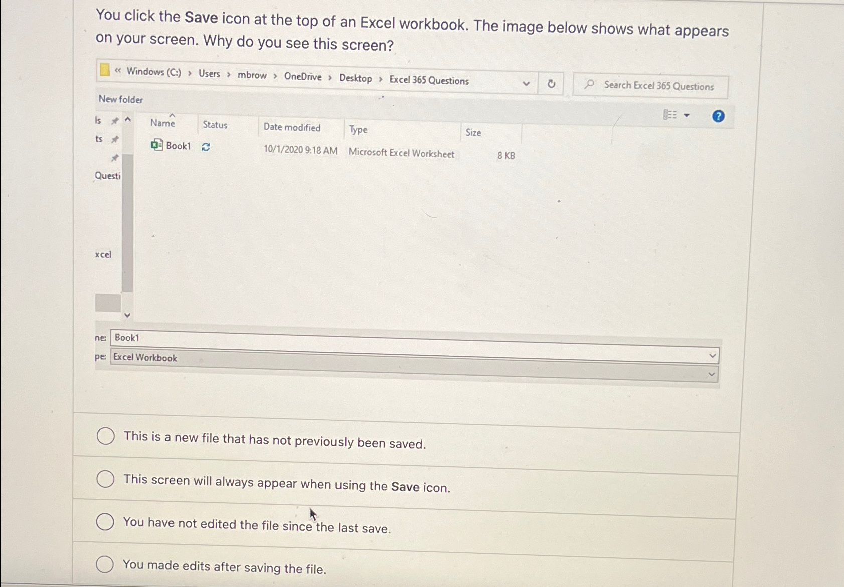 Solved You click the Save icon at the top of an Excel | Chegg.com