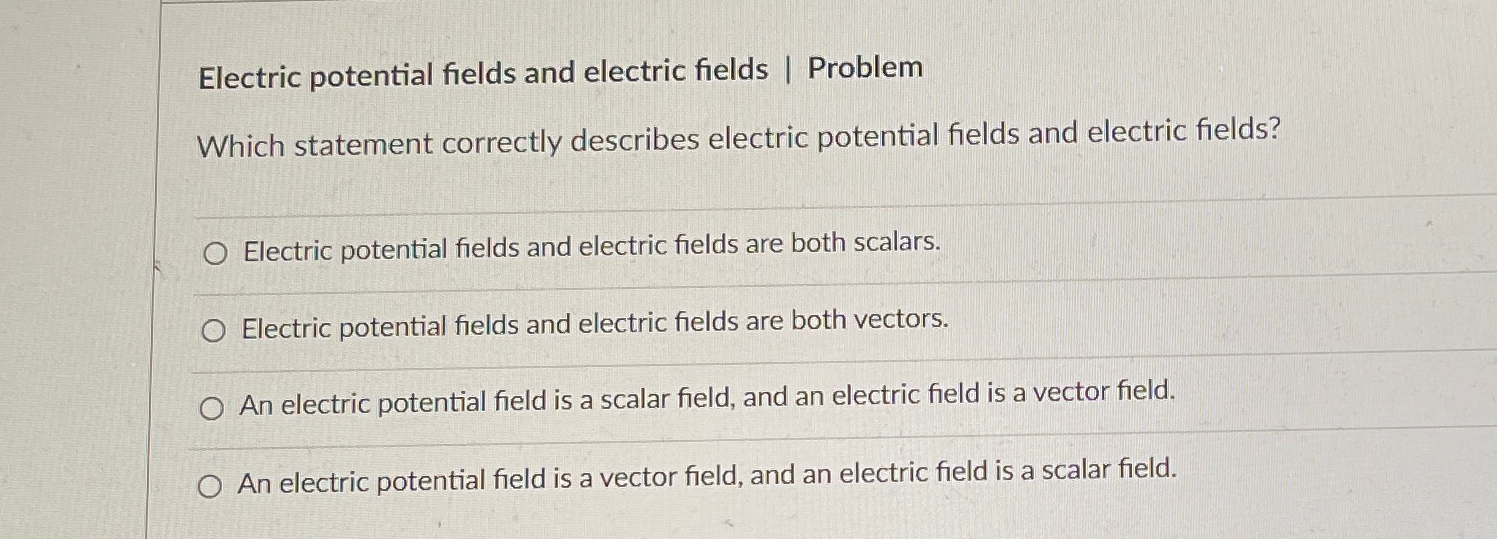 Solved Electric potential fields and electric fields | | Chegg.com