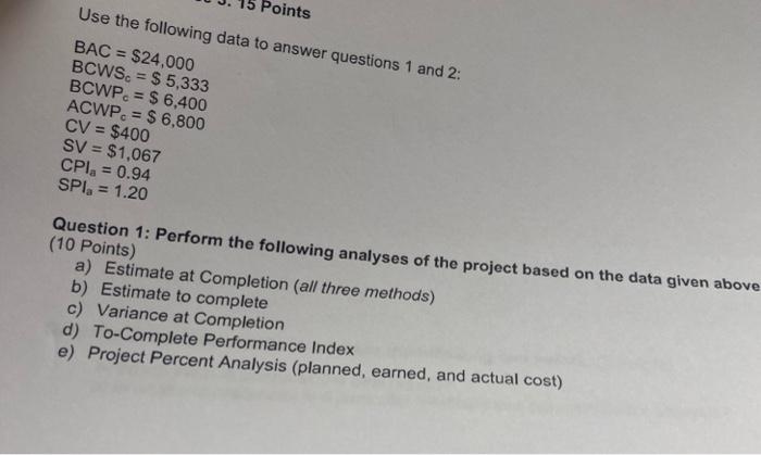 Use the following data to answer questions 1 and 2 : | Chegg.com