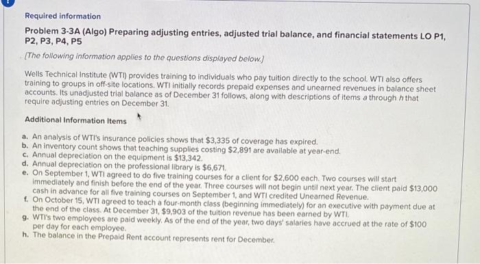 Solved Required information Problem 3-3A (Algo) Preparing | Chegg.com