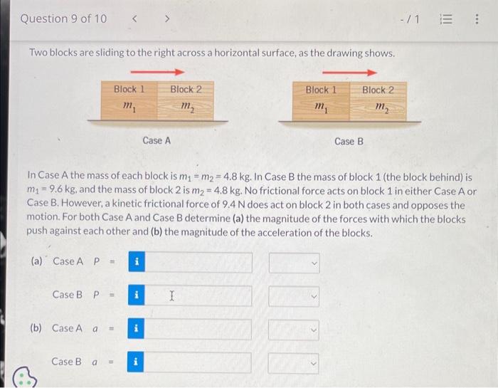 Solved Two blocks are sliding to the right across a | Chegg.com