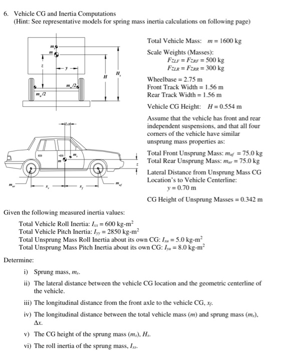 6. Vehicle CG and Inertia Computations (Hint: See | Chegg.com