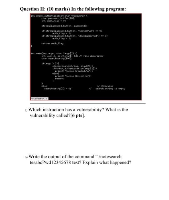 Solved Question II: (10 marks) In the following program: int | Chegg.com