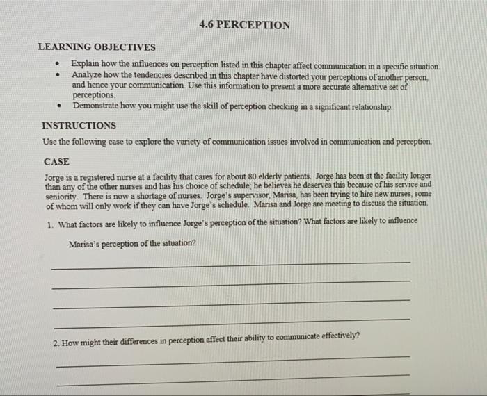 4.6 PERCEPTION . . LEARNING OBJECTIVES Explain how | Chegg.com