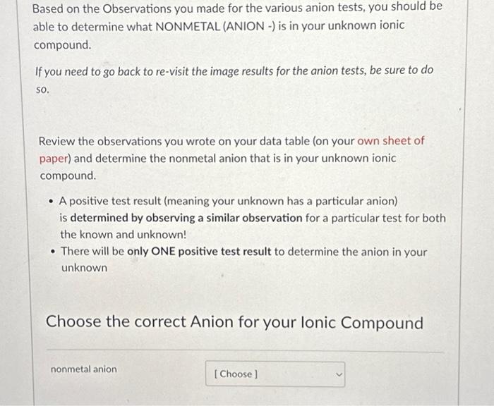 Based on the Observations you made for the various | Chegg.com