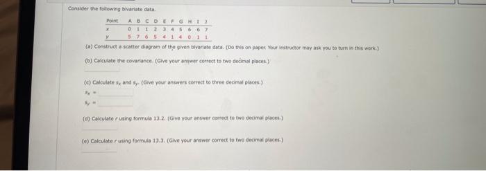 Solved Consider the following bivariate data Point ABCDEFGH | Chegg.com