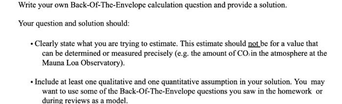 Solved Write your own Back-Of-The-Envelope calculation | Chegg.com