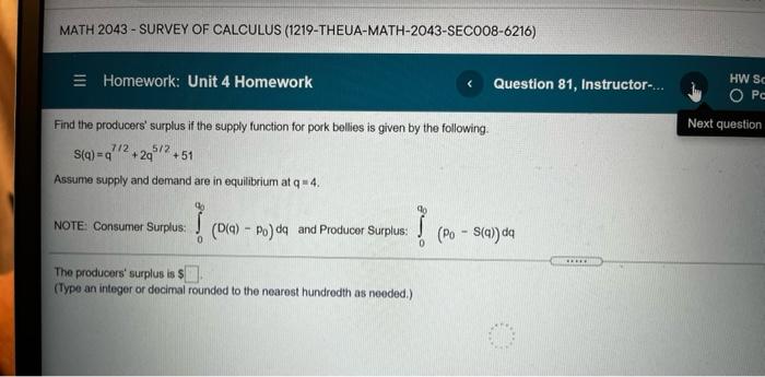 Solved MATH 2043 - SURVEY OF CALCULUS | Chegg.com