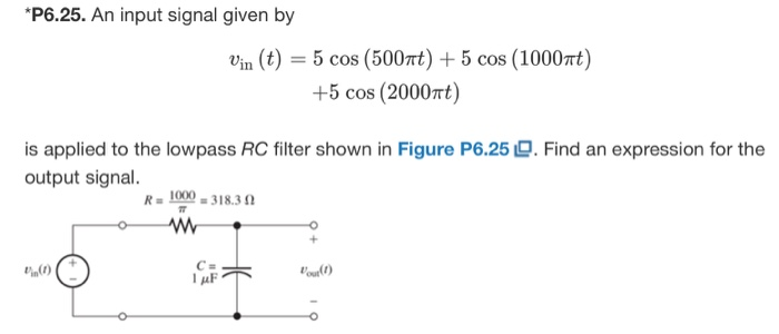 Solved *P6.25. An input signal given by Vin (t) = 5 cos | Chegg.com
