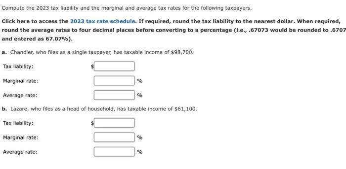 Solved Compute the 2023 tax liability and the marginal and | Chegg.com