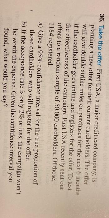 Solved 36. Take the offer First USA, a major credit card | Chegg.com
