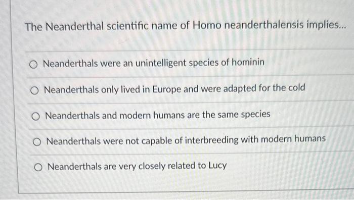 The Neanderthal scientific name of Homo | Chegg.com