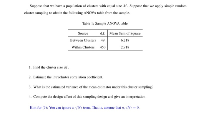 Solved Suppose that we have a population of clusters with | Chegg.com