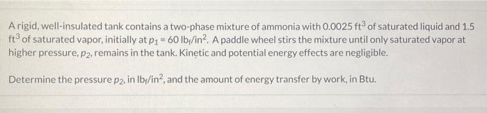 Solved A rigid, well-insulated tank contains a two-phase | Chegg.com