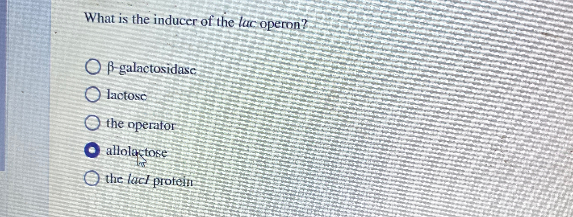 Solved What is the inducer of the lac | Chegg.com
