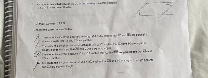 Solved 3. A student claims that polygon ABCD in the drawing | Chegg.com