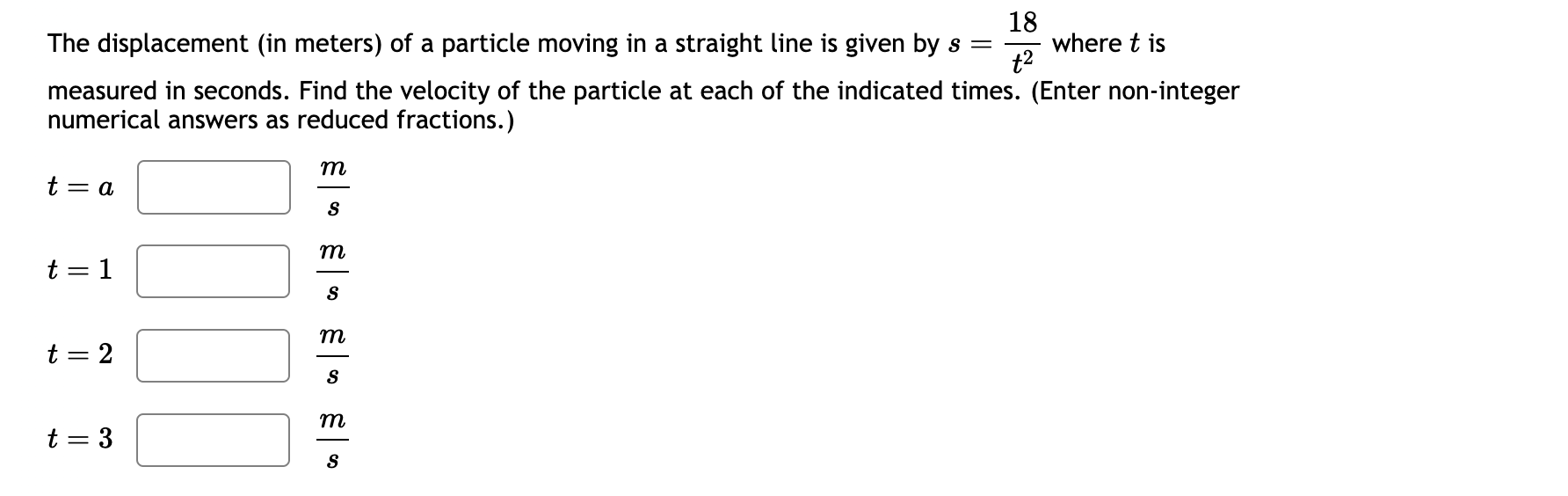 Solved The displacement (in meters) ﻿of a particle moving in | Chegg.com
