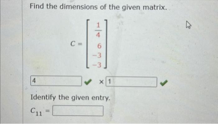 Solved Find the dimensions of the given matrix. | Chegg.com