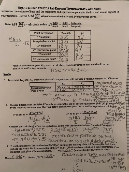 Solved Exp. 10 CHEM 1120 2017 Lab Exercise: Titration of | Chegg.com