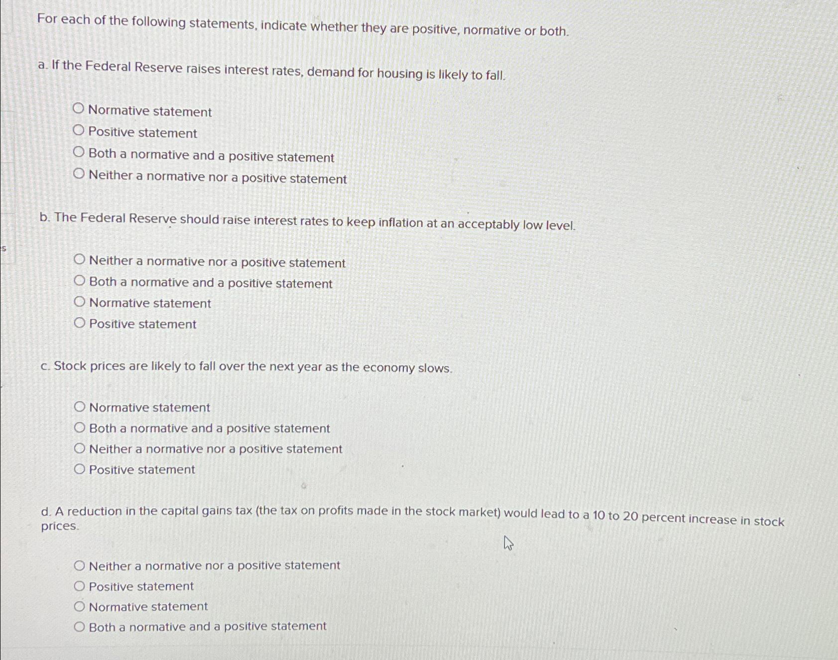 Solved For each of the following statements, indicate | Chegg.com