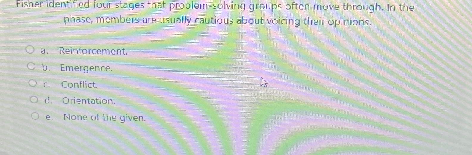 Solved Fisher identified four stages that problem-solving | Chegg.com