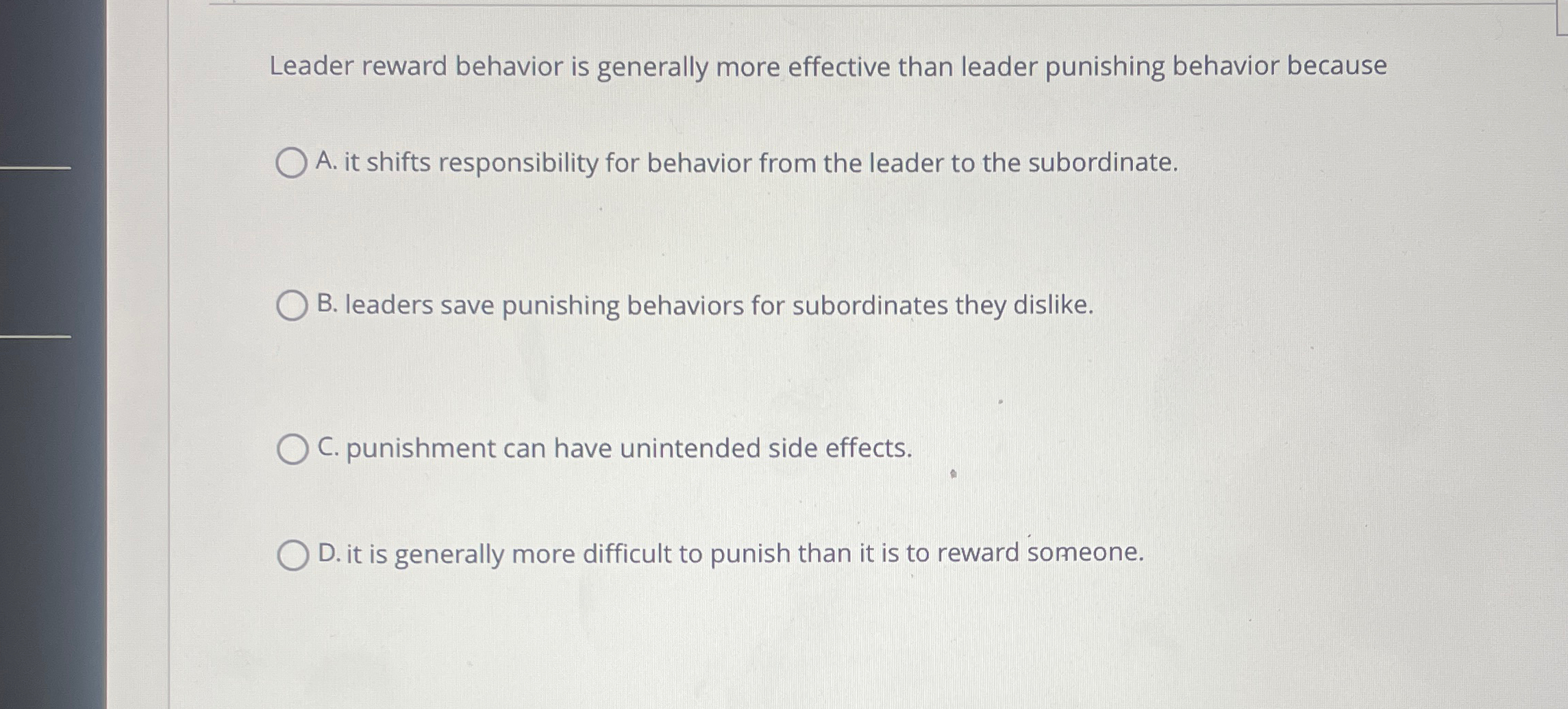 Solved Leader reward behavior is generally more effective | Chegg.com