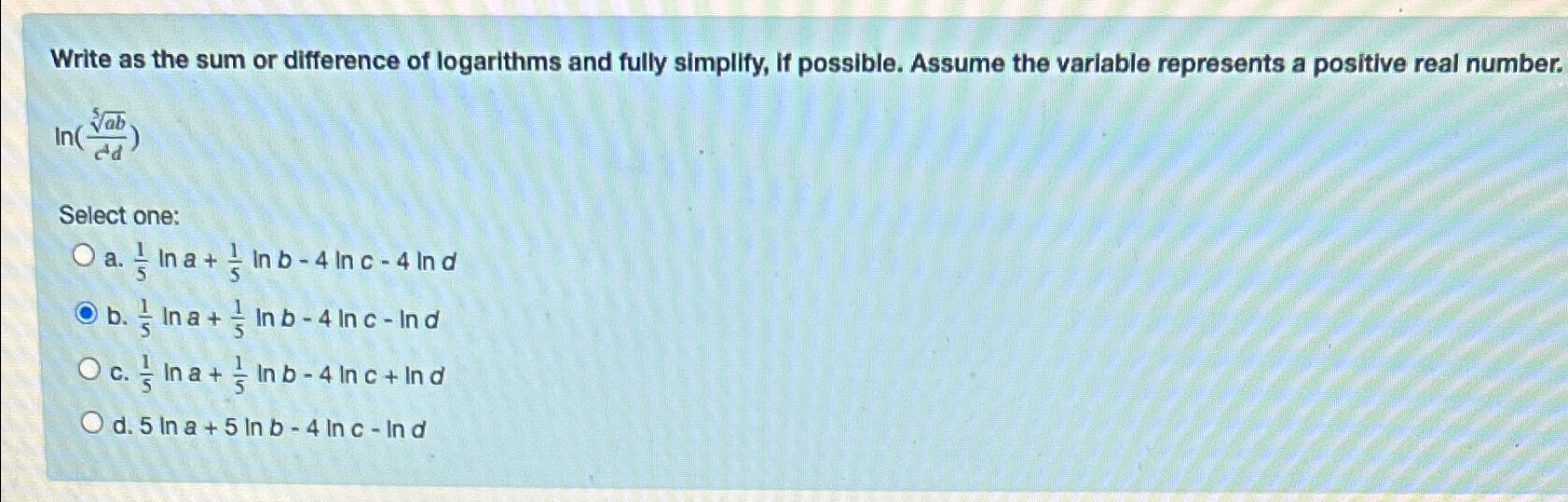 Solved Write as the sum or difference of logarithms and | Chegg.com