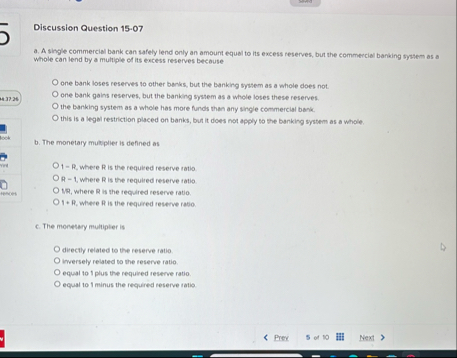 Solved Discussion Question 15-07a. ﻿A single commercial bank | Chegg.com