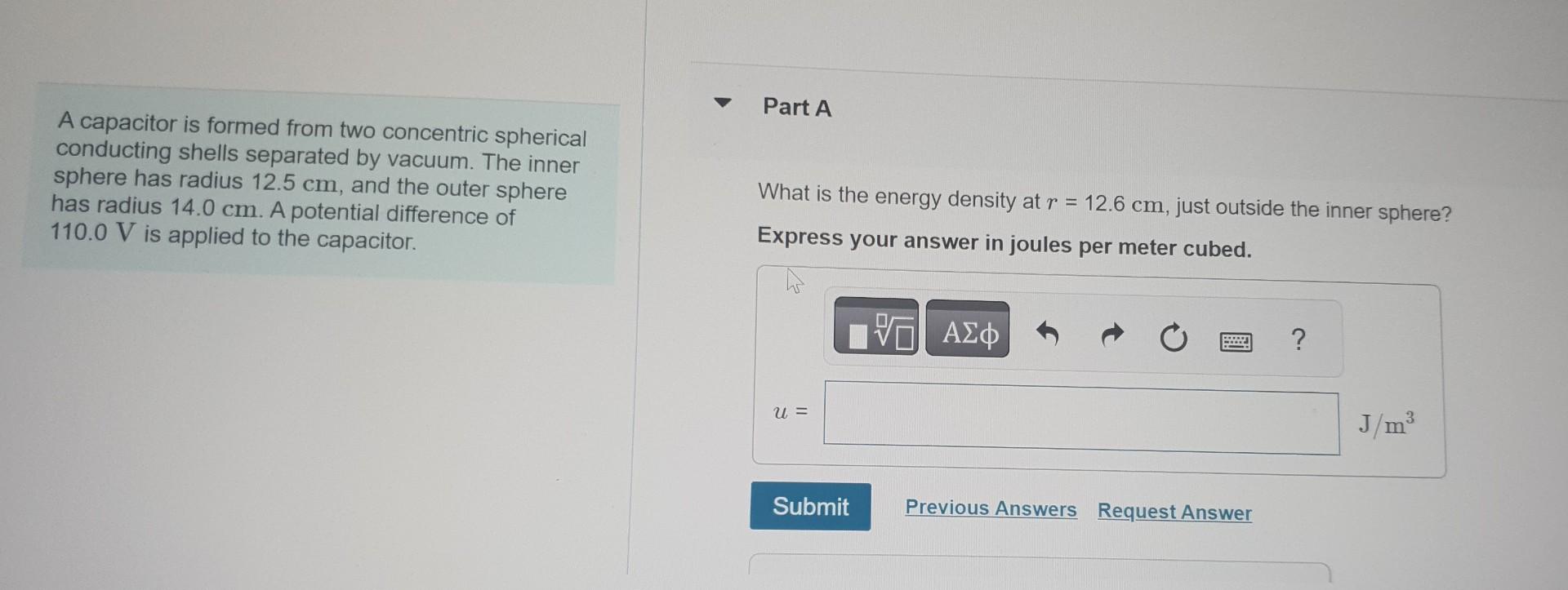 Solved A capacitor is formed from two concentric spherical | Chegg.com