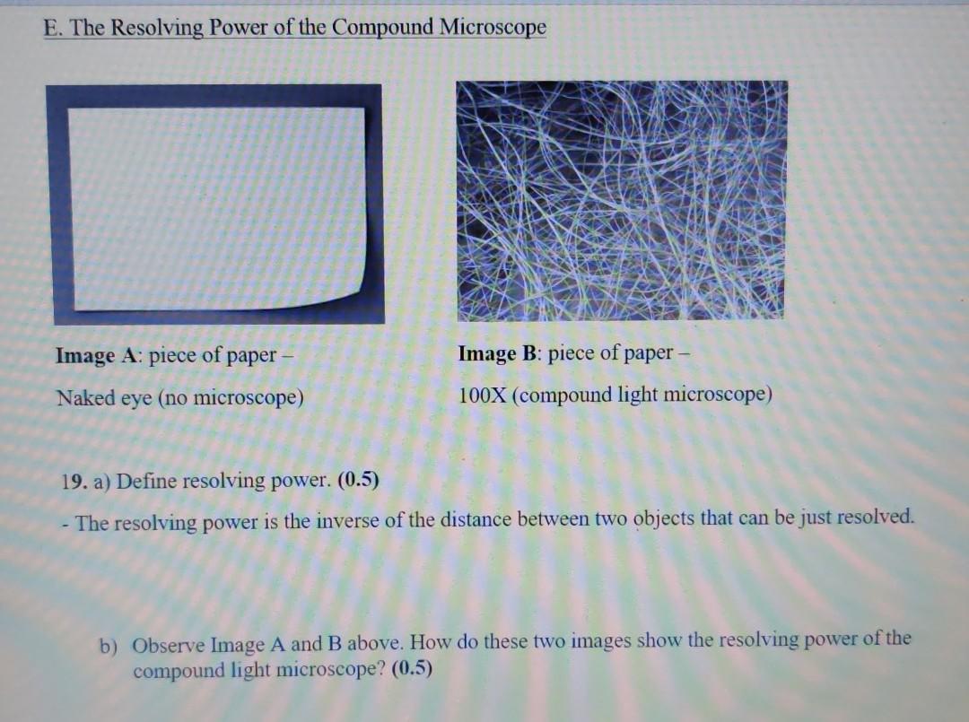Solved E. The Resolving Power of the Compound Microscope | Chegg.com