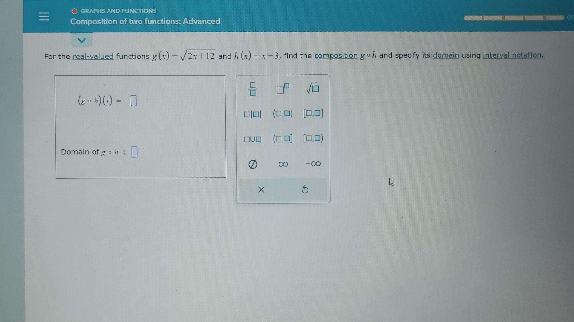 Solved For the real-valued functions g(x)=2x+12 and | Chegg.com