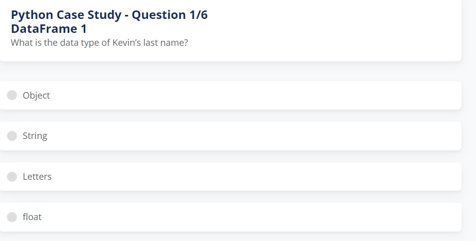 Solved Python Case Study - ﻿Question 1/6DataFrame 1What is | Chegg.com